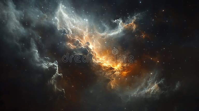 Cosmic Nebula Cloudscape Dramatic Space Background Orange and Grey Interstellar Dust and Stars ...