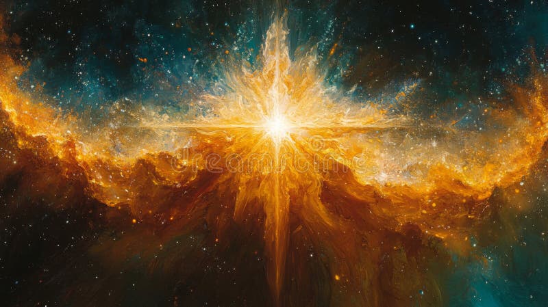 Cosmic Nebula Explosion Golden Orange Teal Hues Stock Illustration ...