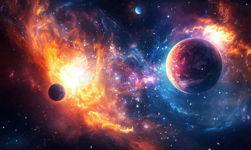 Cosmic Nebula Fiery Explosion Planets Space Vibrant Colors Celestial ...