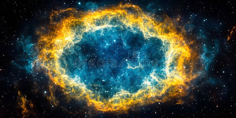 A Cosmic Nebula with Golden Outer Ring and Blue Center Filled with ...