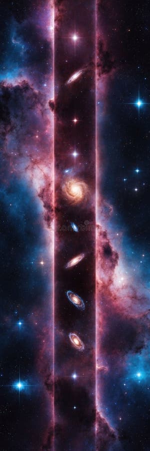 Cosmic Nebula Scene with Stars and Galaxies Forming a Vertical Path ...