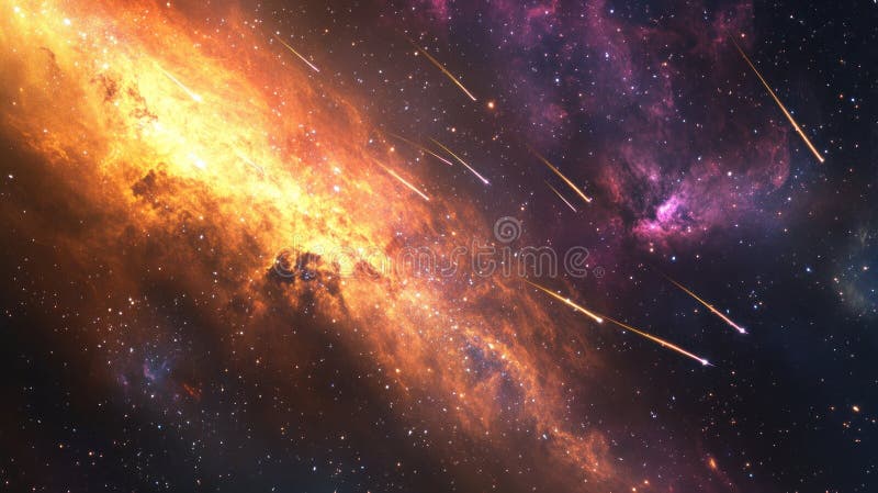 Cosmic Nebula with Falling Stars and Milkyway Stock Illustration ...