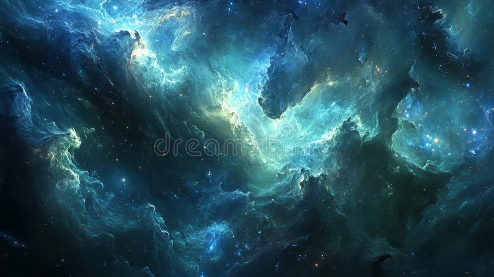 Cosmic Nebula in Teal and Blue Hues Stock Illustration - Illustration ...