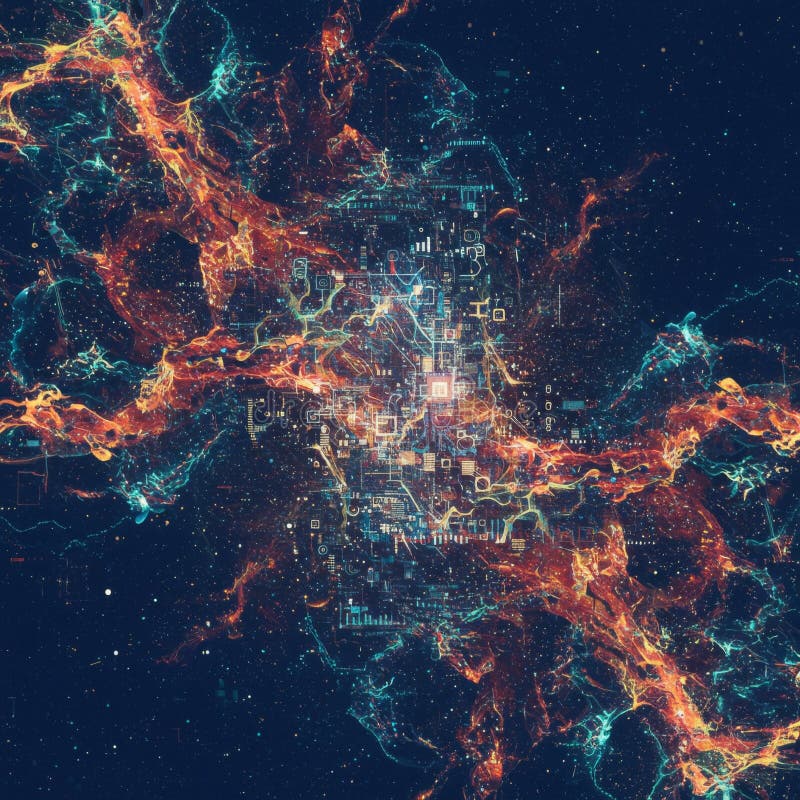 Cosmic Nebula in Teal Orange and Red Hues Stock Illustration ...
