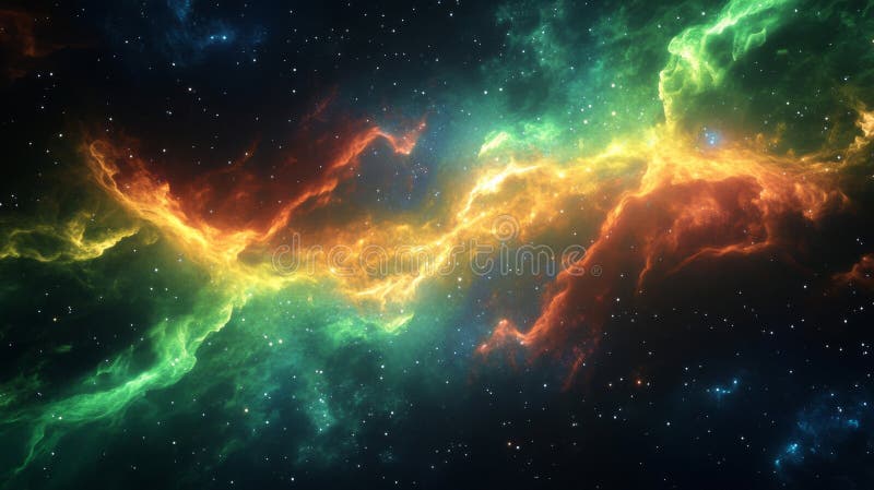 Cosmic Nebula with Vibrant Orange Green Colors Stock Illustration ...