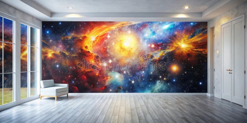 Cosmic Nebula Wall Mural in Modern Room Interior. Generative AI Stock ...