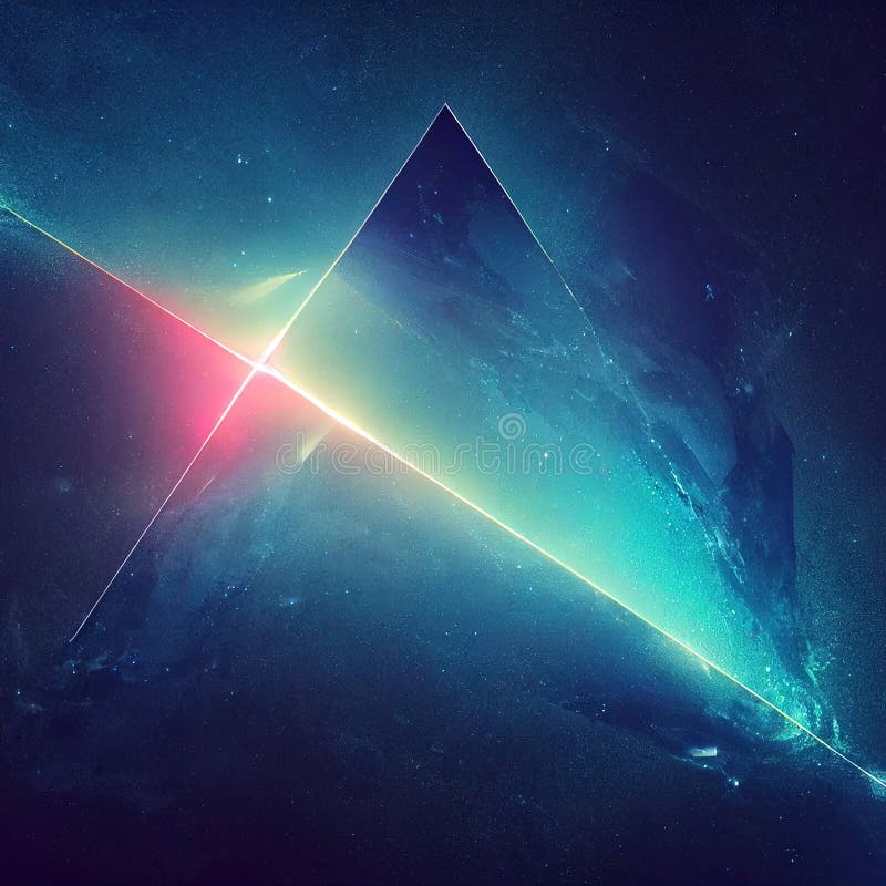 Cosmic Neon Triangles Shapes in Space, 3d Render Stock Illustration ...