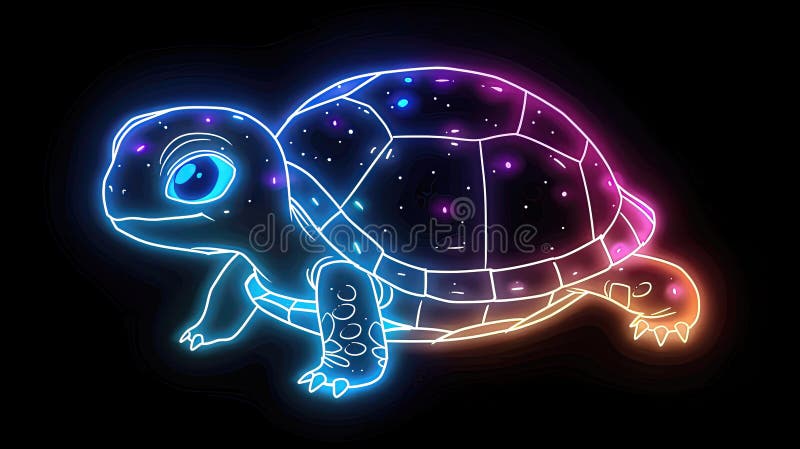 A Cosmic Neon Turtle with a Star-filled Shell Design. Stock Image ...