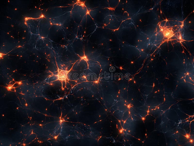 Cosmic Network, Dark Background, Orange and Red Energy Streams, Glowing ...