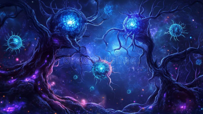 Cosmic Neural Network Glowing Cells and Twisted Branches Stock ...