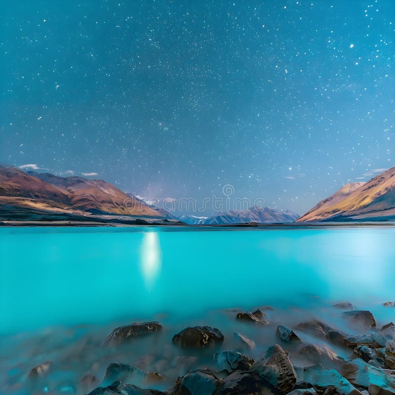 A Cosmic Oasis: Lake Tekapo S Stunning Nightscape Stock Illustration ...
