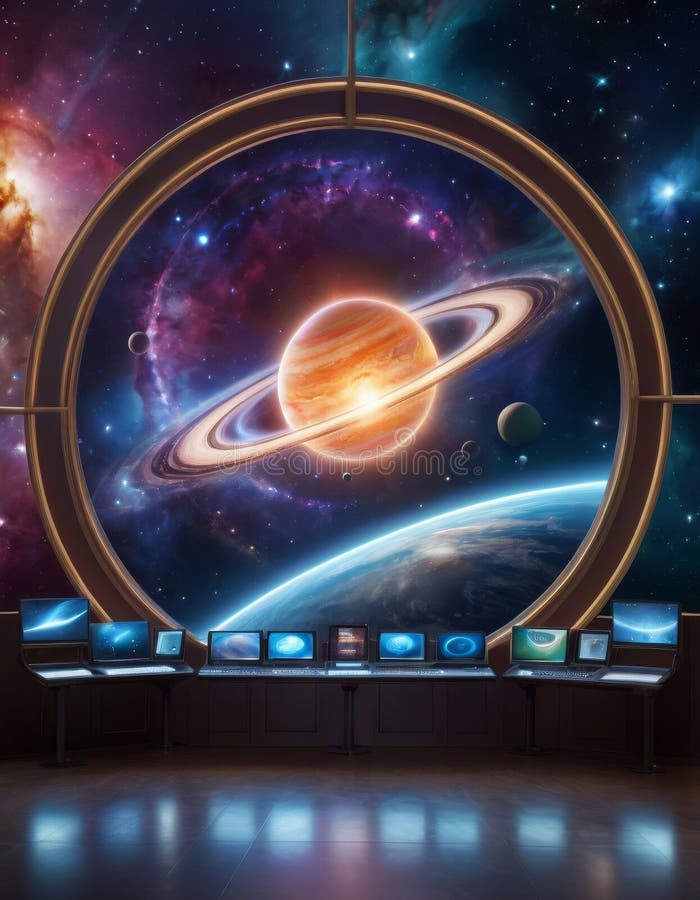 Cosmic Observatory Space Display Stock Image - Image of educational ...