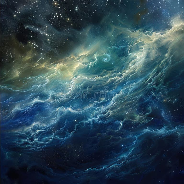 A Cosmic Ocean with Waves of Starlight Where Celestial Creatures Swim ...