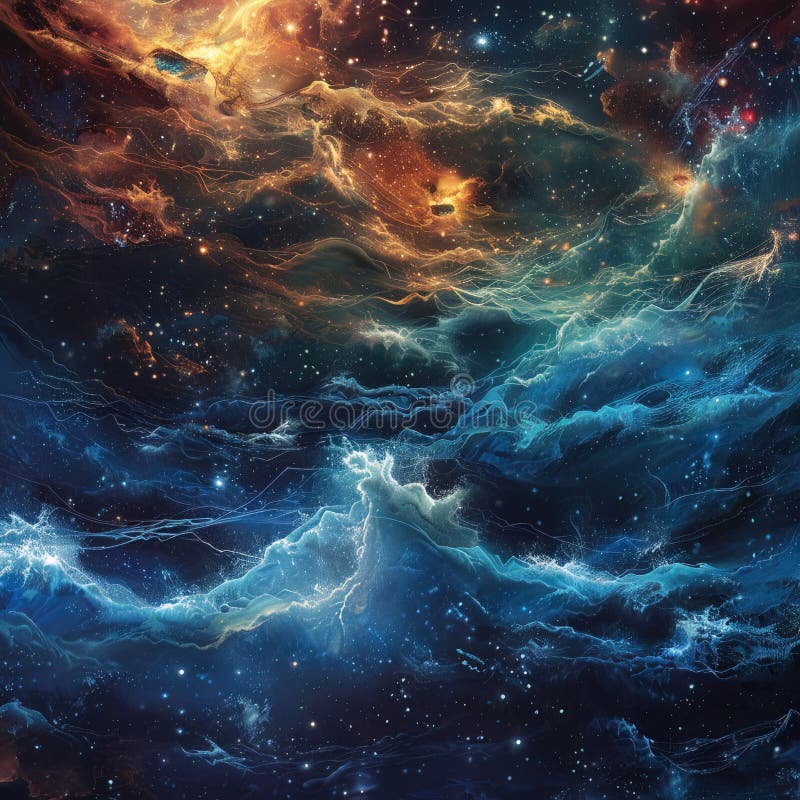 A Cosmic Ocean with Waves of Starlight Where Celestial Creatures Swim ...