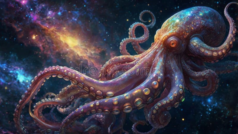 A Cosmic Octopus Swims through Space Stock Illustration - Illustration ...
