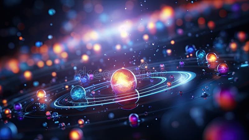 Cosmic Orbits and Particles Stock Illustration - Illustration of atoms ...