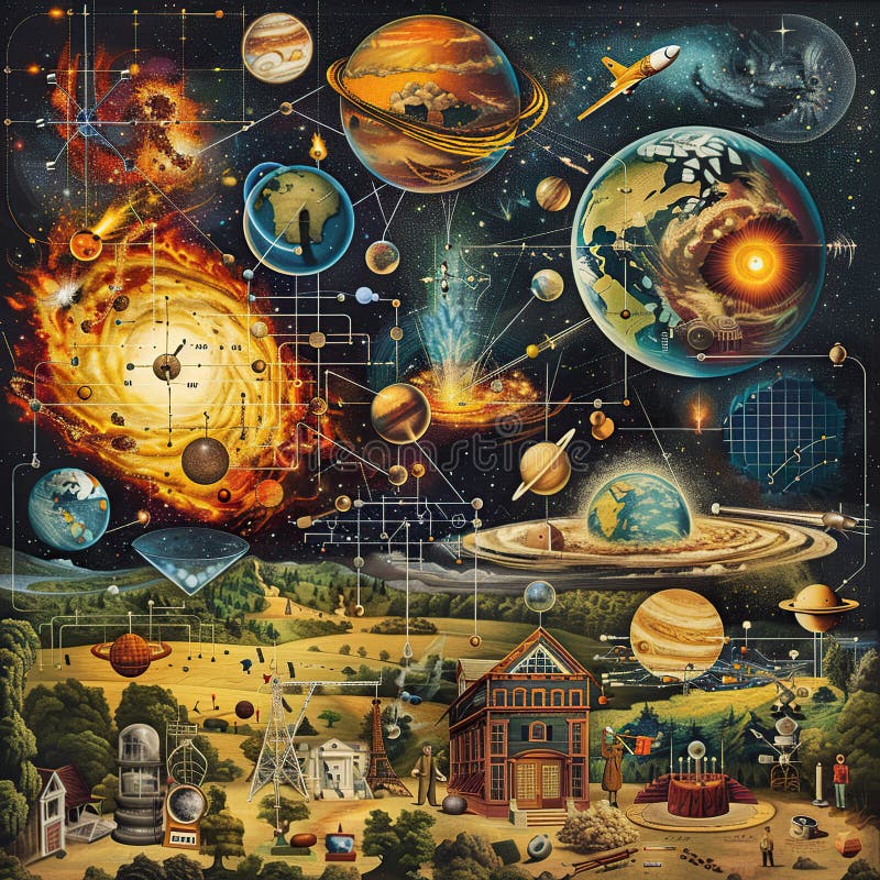 Cosmic Panorama Showing Planets, Stars, Galaxies, and Terrestrial ...