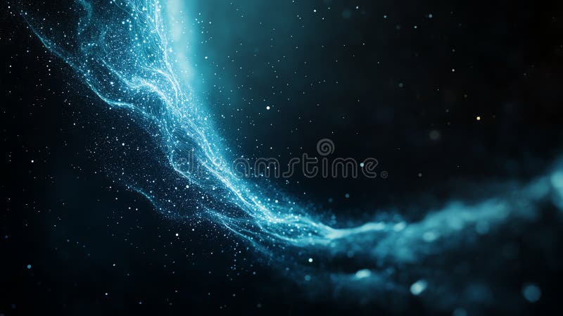 Cosmic Particles and Light Waves in Deep Space, Dark Background with ...
