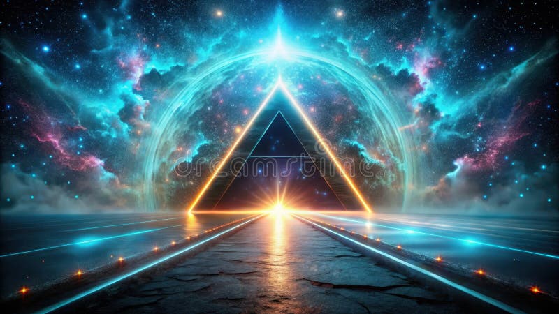 Cosmic Pathway a Glowing Triangle Gateway To a Nebula and Distant ...
