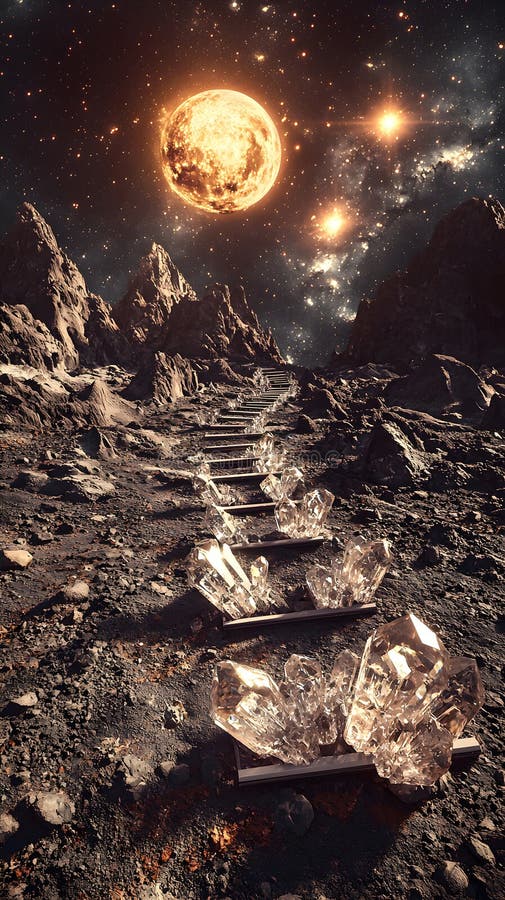Cosmic Pathway Lined with Shimmering Crystals. Stock Illustration ...
