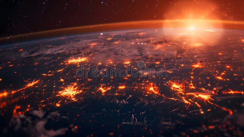 Cosmic Perspective: Futuristic Earth Map in Digital Space Stock ...