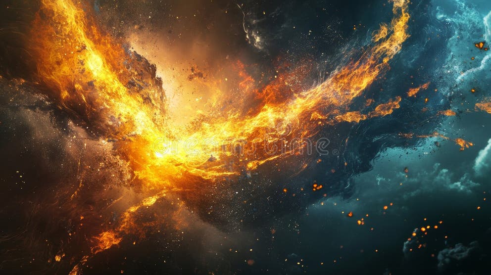 Cosmic Phoenix Explosion of Fire and Light among Vibrant Clouds in a ...