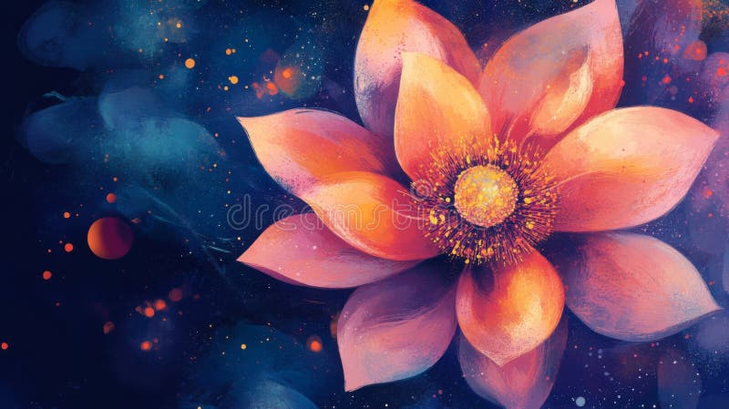 Cosmic Pink and Orange Flower in a Starry Night Sky Stock Illustration ...