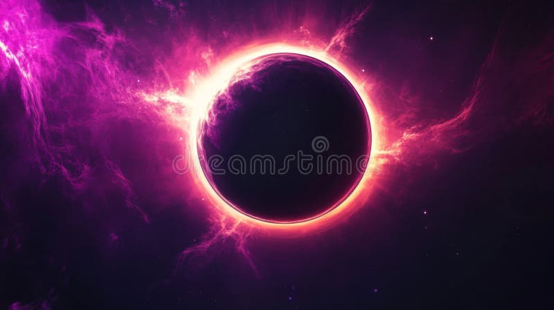 Cosmic Planet with Pink and Purple Nebula Stock Illustration ...