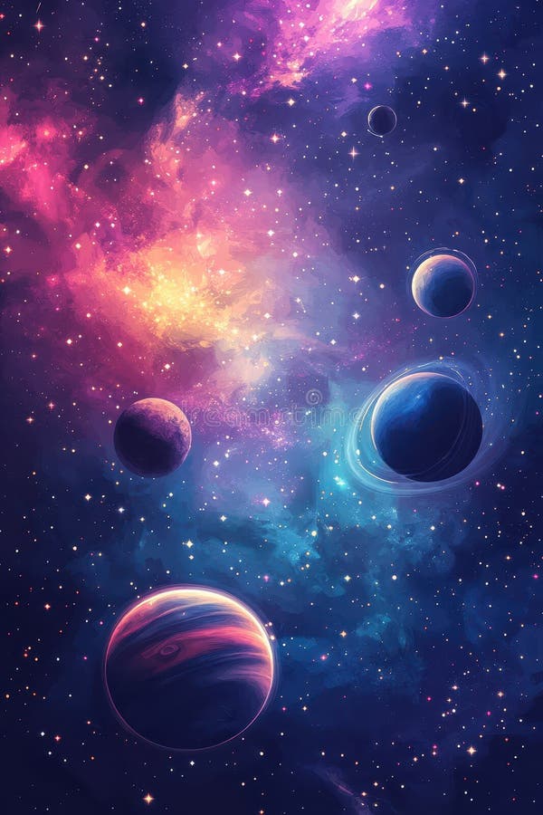 Cosmic Planets Nebula Starscape Stunning Galaxy Art Stock Illustration ...