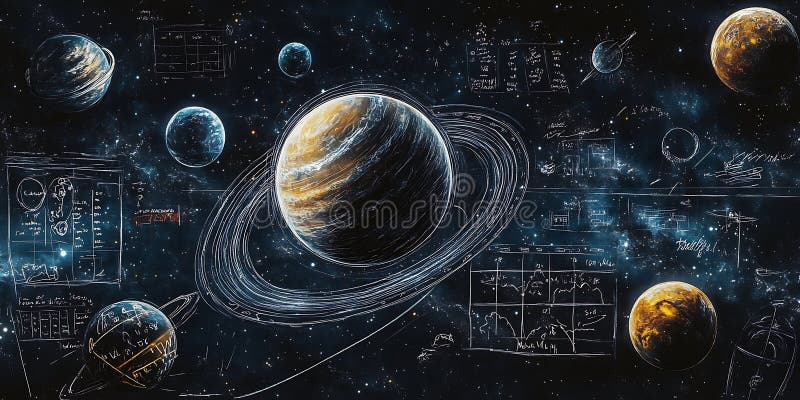 Cosmic Planets Space Art Wallpaper Stock Illustration - Illustration of ...