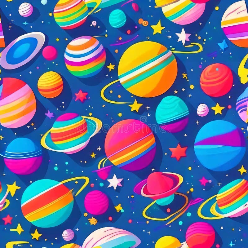 Cosmic Planets & Stars Seamless Pattern Stock Illustration ...