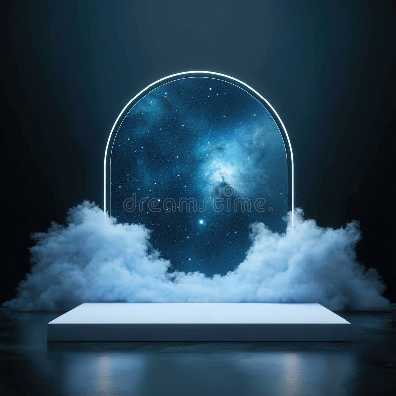Cosmic Podium with Starry Archway and Clouds Stock Illustration ...