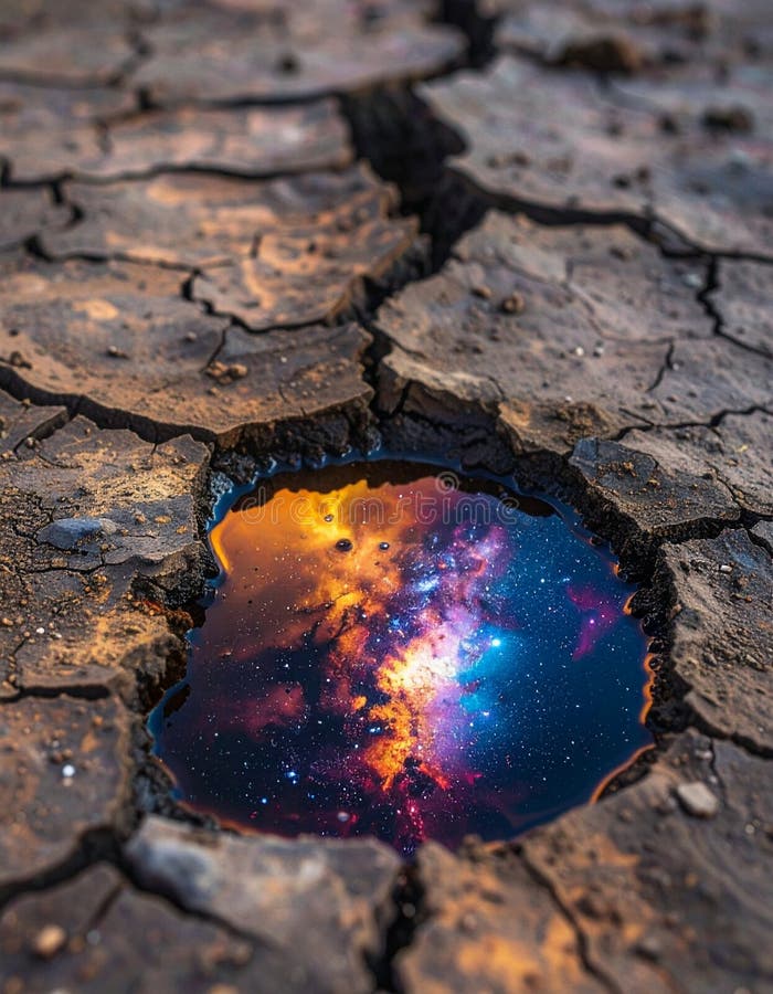 Cosmic Puddle in Cracked Earth Stock Illustration - Illustration of revealed, texture: 415394363