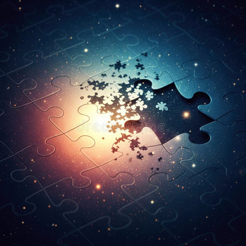 A Cosmic Puzzle with Disappearing Particles. Stock Image - Image of ...