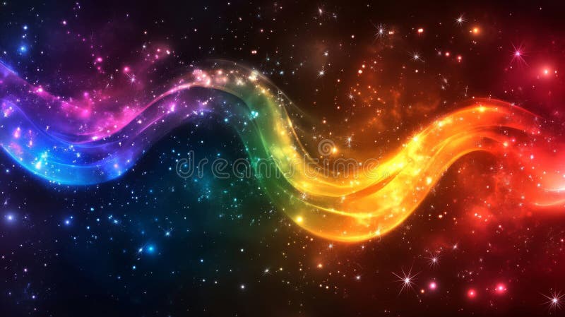 Cosmic Rainbow Waves Across Starry Galaxy Stock Illustration ...