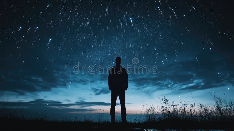 Cosmic Reflection: Stargazer Silhouette at Night Stock Photo - Image of ...