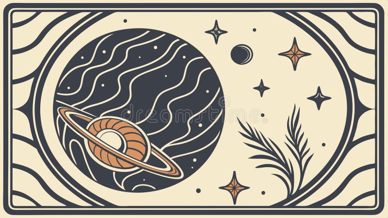 Cosmic Ringed Planet in Decorative Frame Vector Art, Vector Design ...