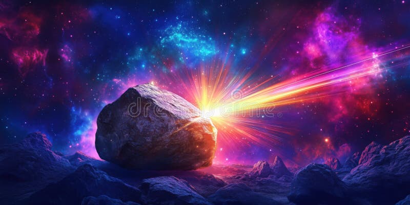 Cosmic Rock Emitting Vibrant Light Beams in Colorful Space Environment ...