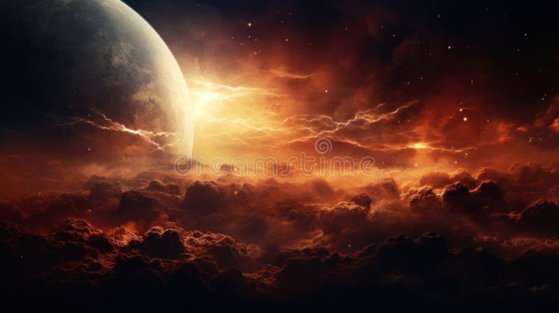 Cosmic Scape with a Large Planet Stock Illustration - Illustration of ...