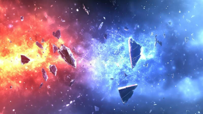 A Cosmic Scene Depicting Contrasting Elements of Red and Blue with ...