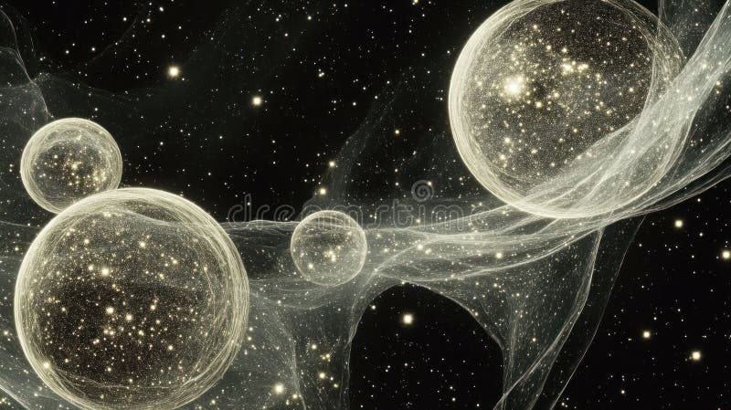 A Cosmic Scene Depicting Ethereal Spheres Amidst a Starry Backdrop ...