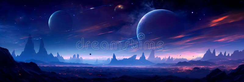 Cosmic Scene with a Distant Galaxy Framed by the Silhouettes of ...