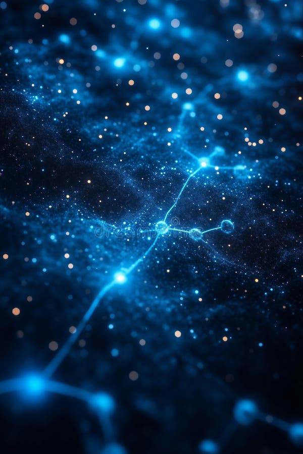 Glowing Constellation in a Dark Space with Many Stars and Blue Light ...