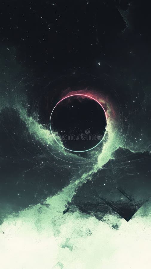 A Cosmic Scene Featuring a Dark Vortex Surrounded by Ethereal Colors ...