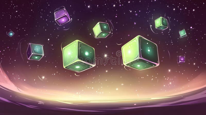 A Cosmic Scene Featuring Floating Cubes in a Starry Sky with a Gradient ...