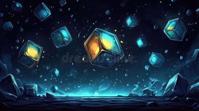 A Cosmic Scene Featuring Floating Illuminated Cubes in a Dark, Starry ...