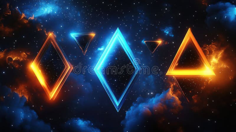 A Cosmic Scene Featuring Glowing Geometric Shapes Amidst a Starry ...