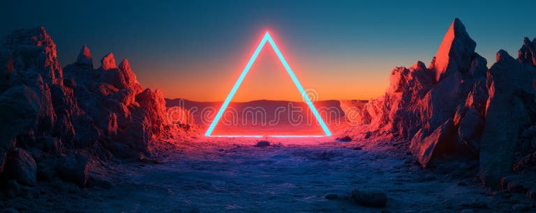 A Cosmic Scene Featuring a Triangle Outlined in Neon with Pyramids ...