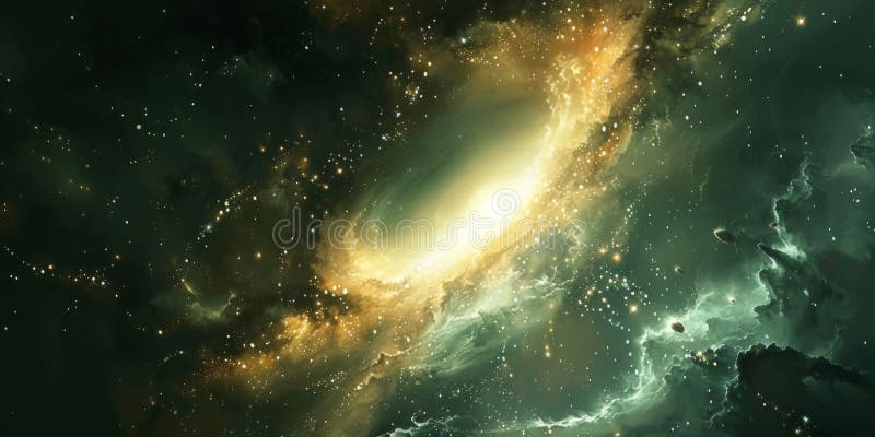 Cosmic Scene with Glowing Spiral Galaxy and Celestial Bodies. Nebulae ...