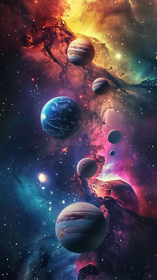 Cosmic Scene with Multiple Planets in Vibrant Nebula, Outer Space ...
